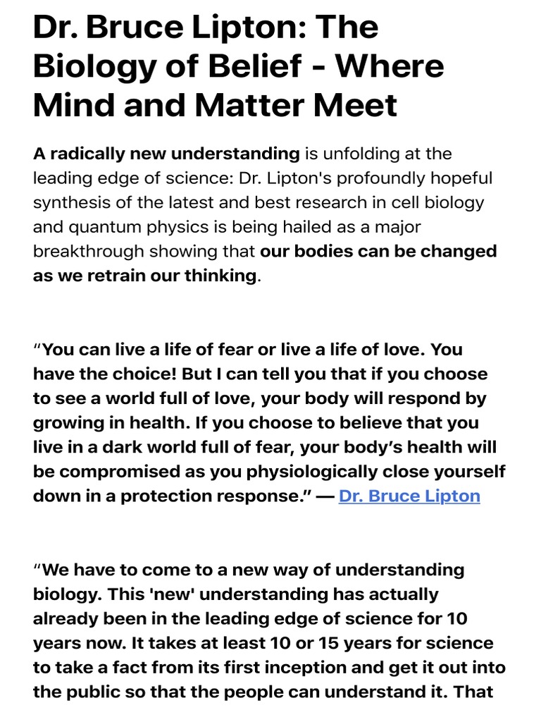 Dr. Bruce Lipton: The Biology of Belief - Where Mind and Matter Meet | PDF