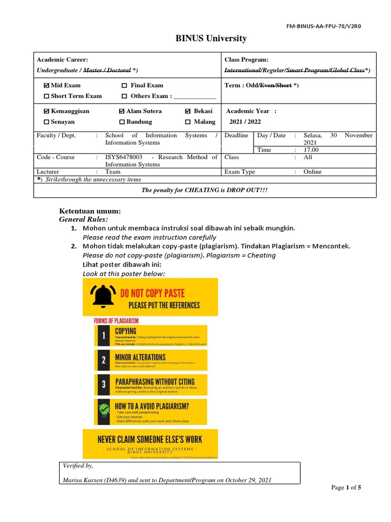 BINUS Info Systems Exam Guide | PDF | Computing