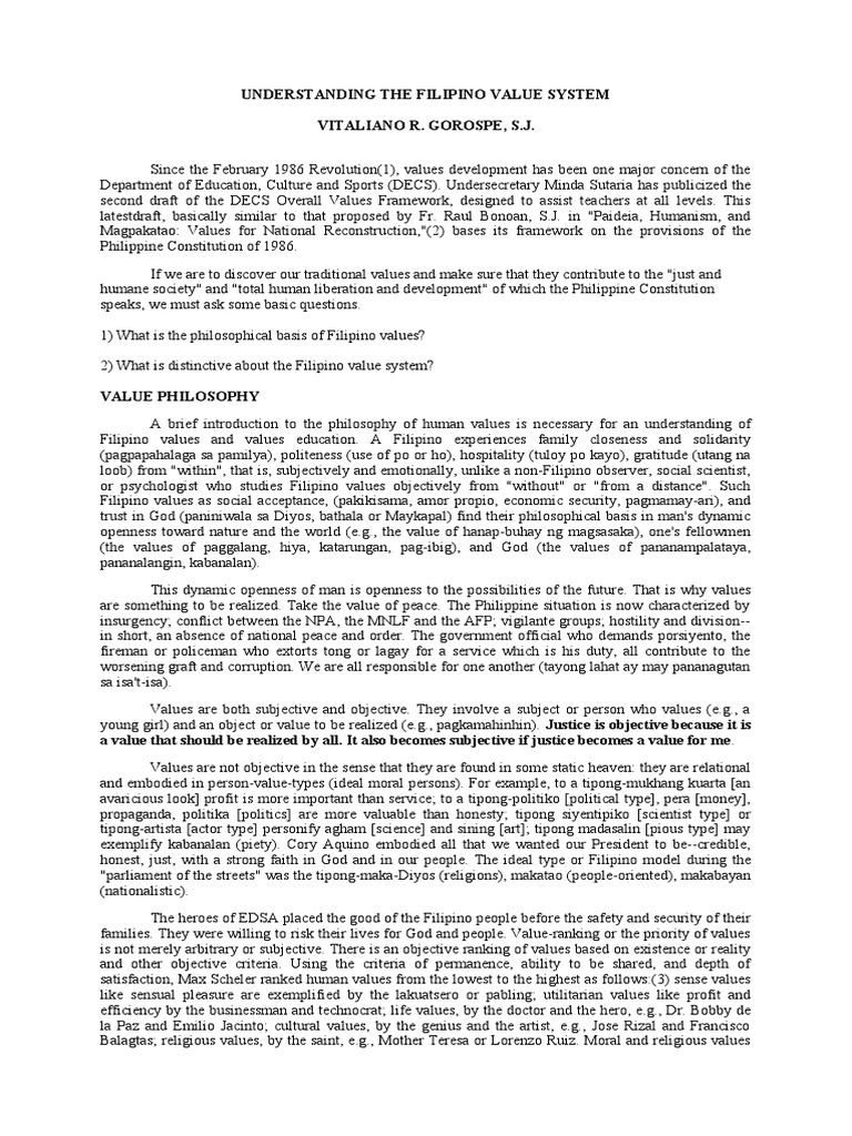 Understanding The Filipino Value System | PDF | Philippines
