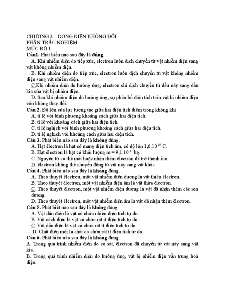 Bai Tap Chuong 123 Vat Ly 11 Theo 4 Muc Do | PDF
