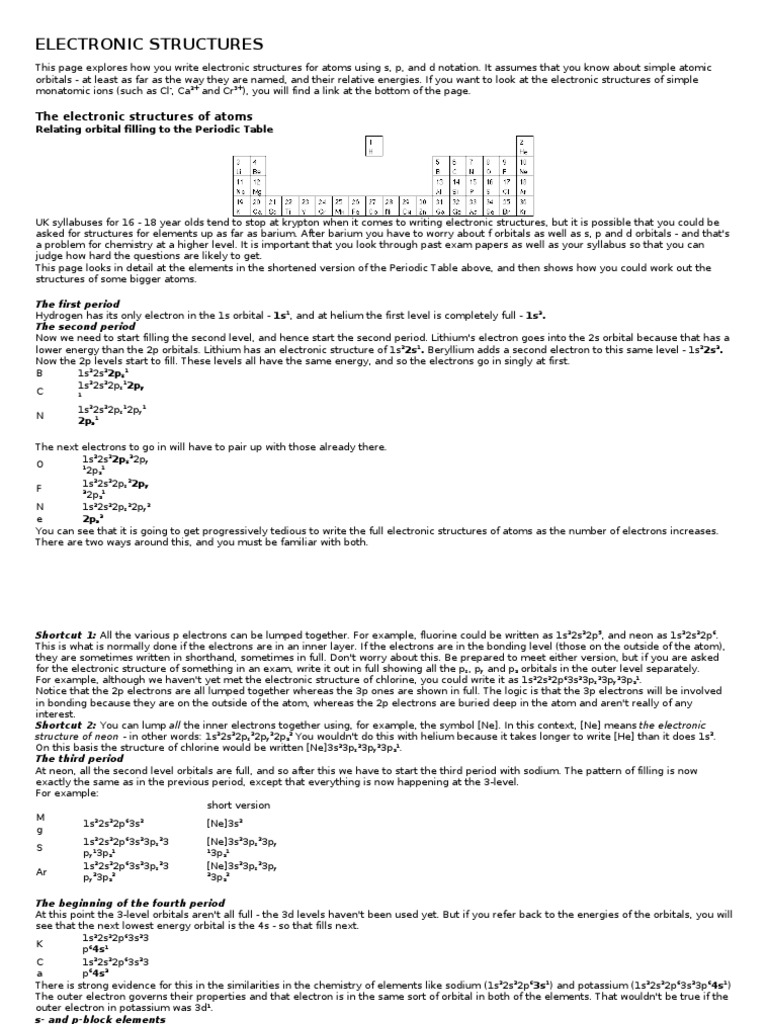 Electronic Structures | PDF | Electron Configuration | Transition Metals