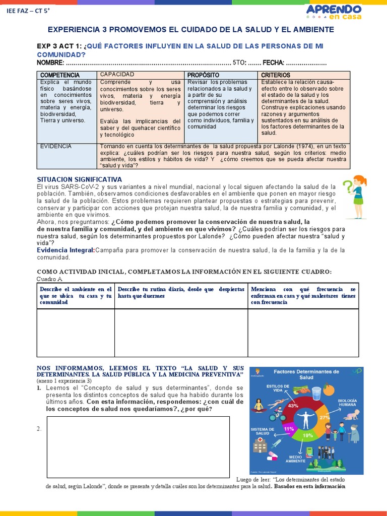 Ficha Exp3-Act 1-Ct-5° | PDF | Vida | Evaluación