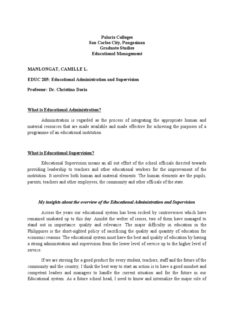 MANLONGAT - CAMILLE - L. EDUC 205 Educational Administration and ...