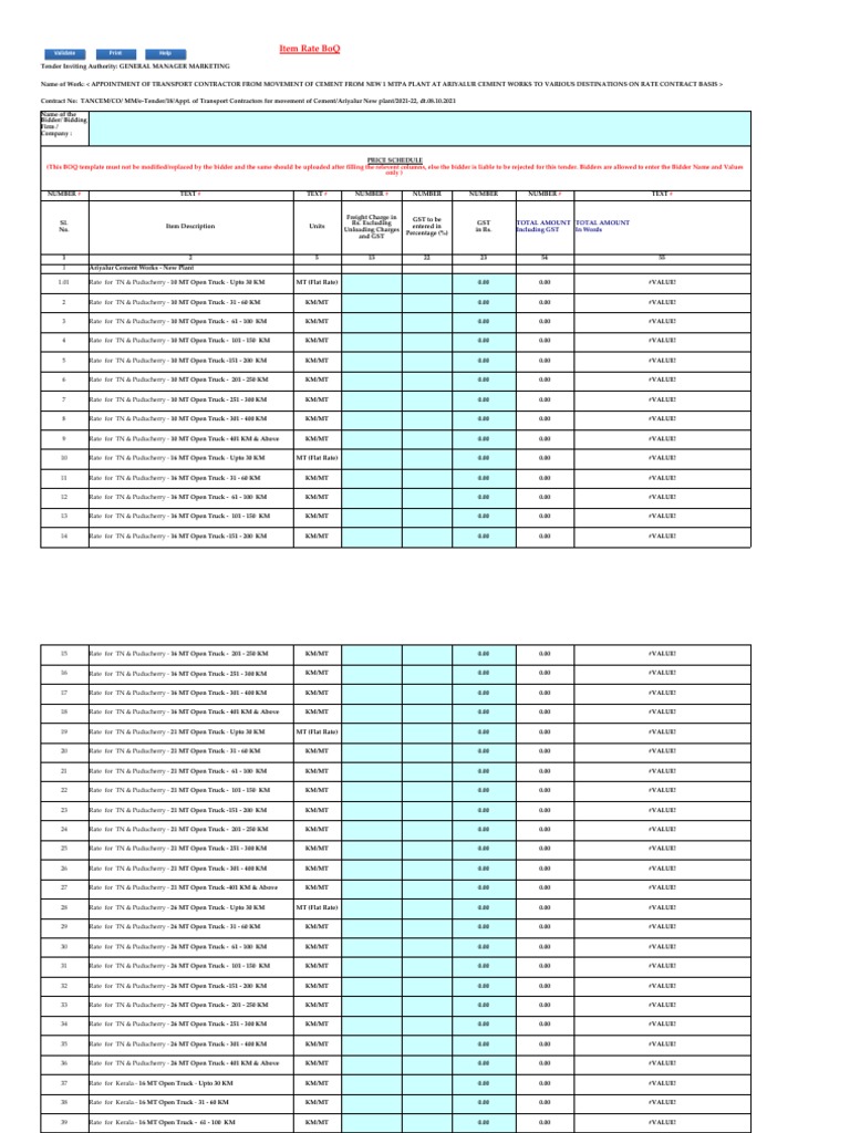 Item Rate Boq: Validate Print Help | PDF | Economies