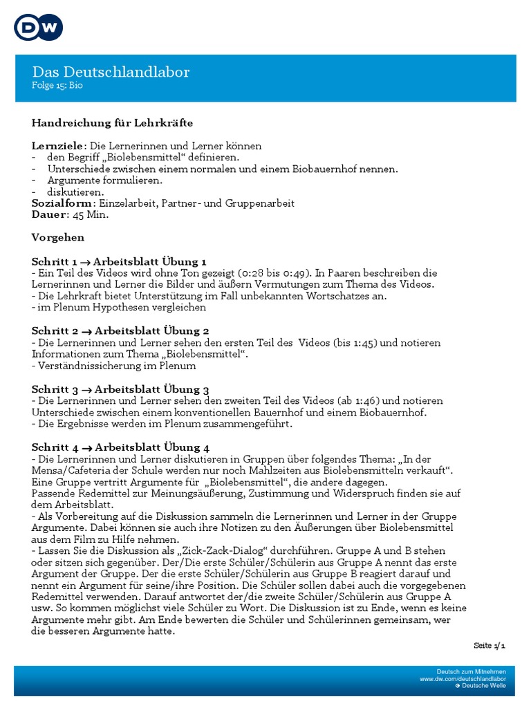 Deutschlandlabor Folge15 Bio Handreichung Lehrkr Fte | PDF