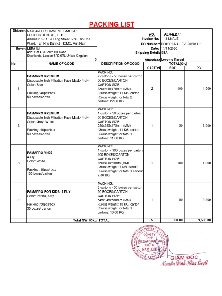 Packing List: LEDA LTD | PDF