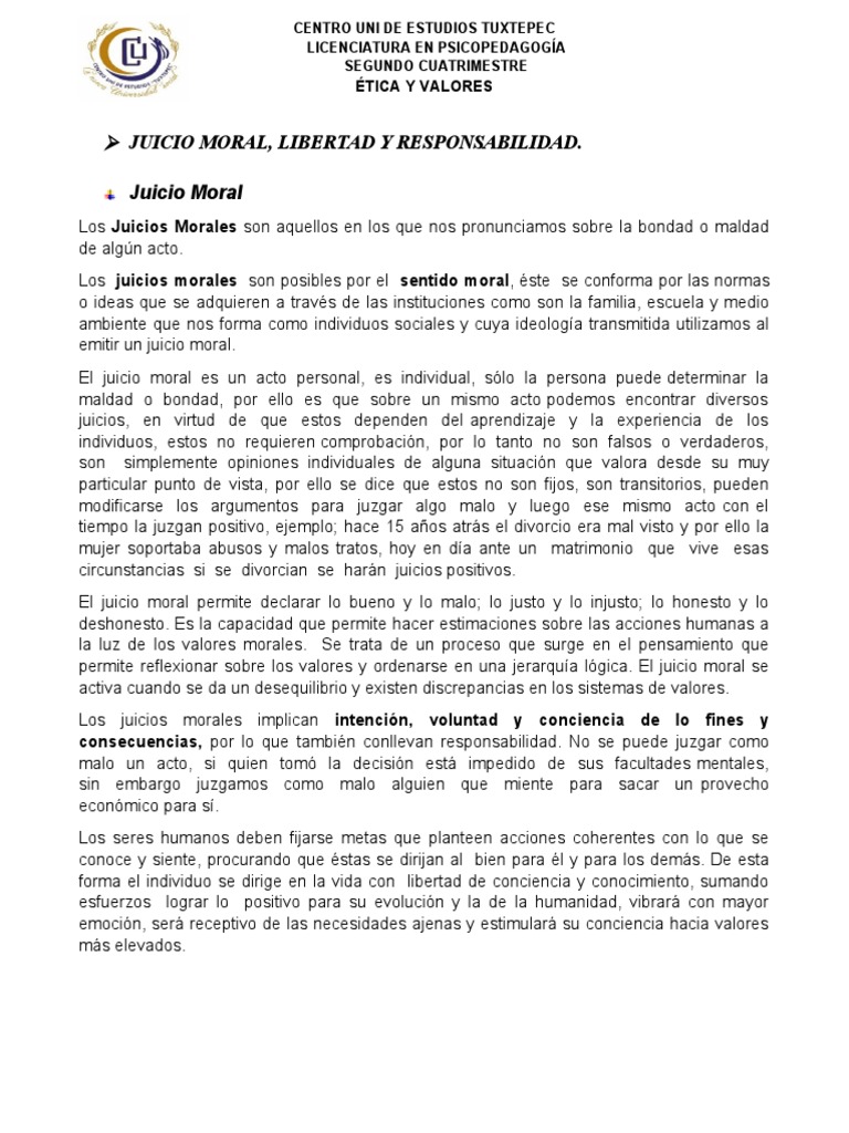 1.7 .Juicio Moral, Libertad y Responsabilidad | PDF | Moralidad | Libertad
