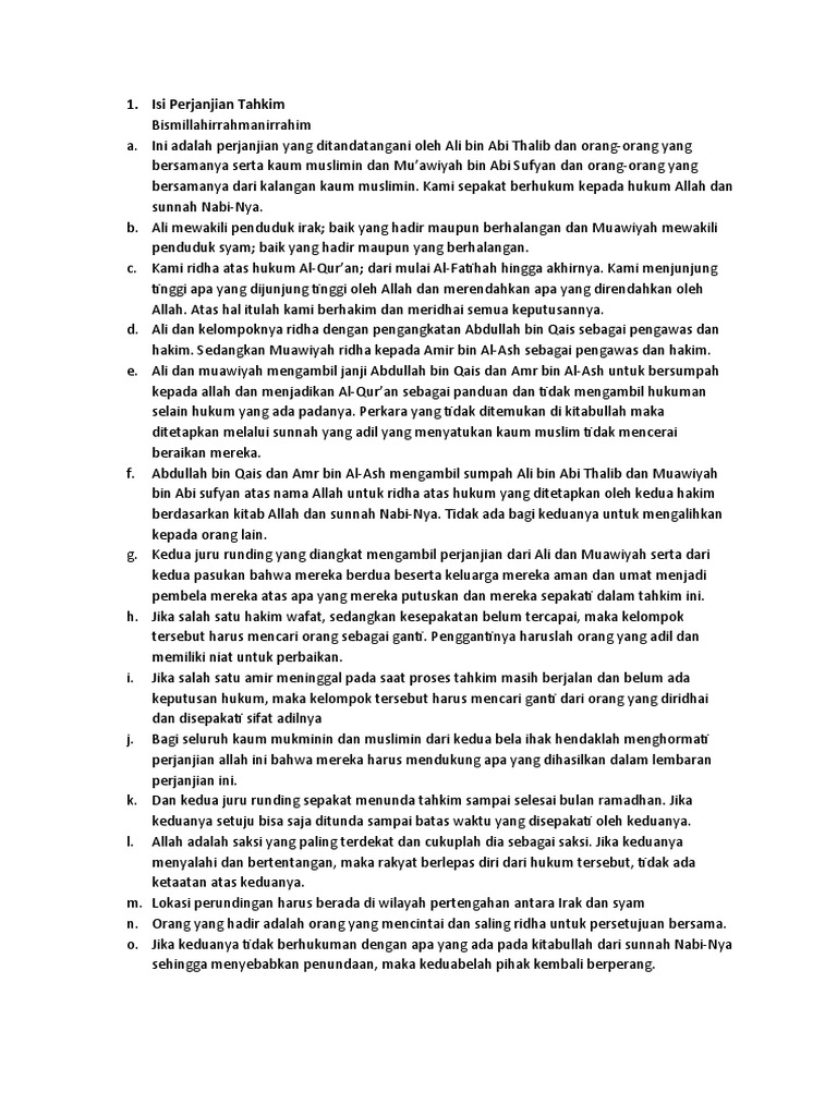 Tema 3 Isi Perjanjian Tahkim | PDF