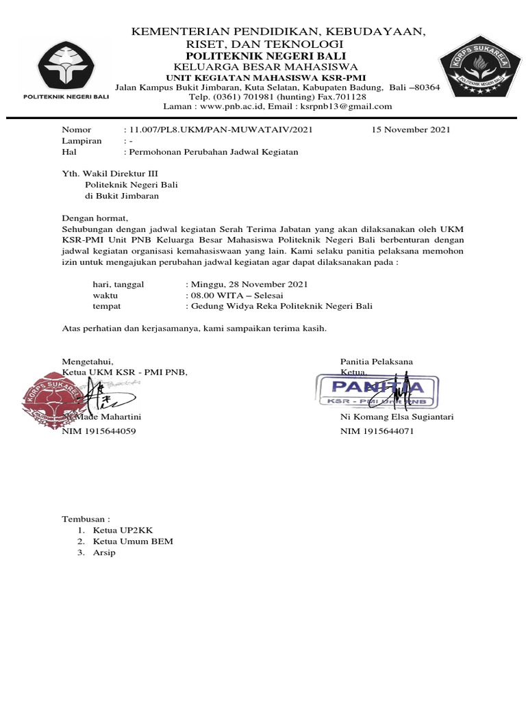 Surat Perubahan Jadwal | PDF