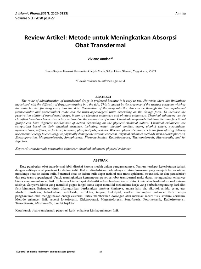 Review Artikel: Metode Untuk Meningkatkan Absorpsi Obat Transdermal ...