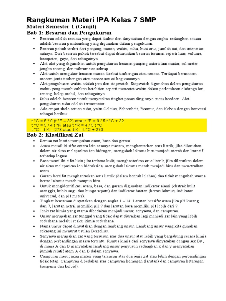 Ringkasan IPA Kelas 7 | PDF