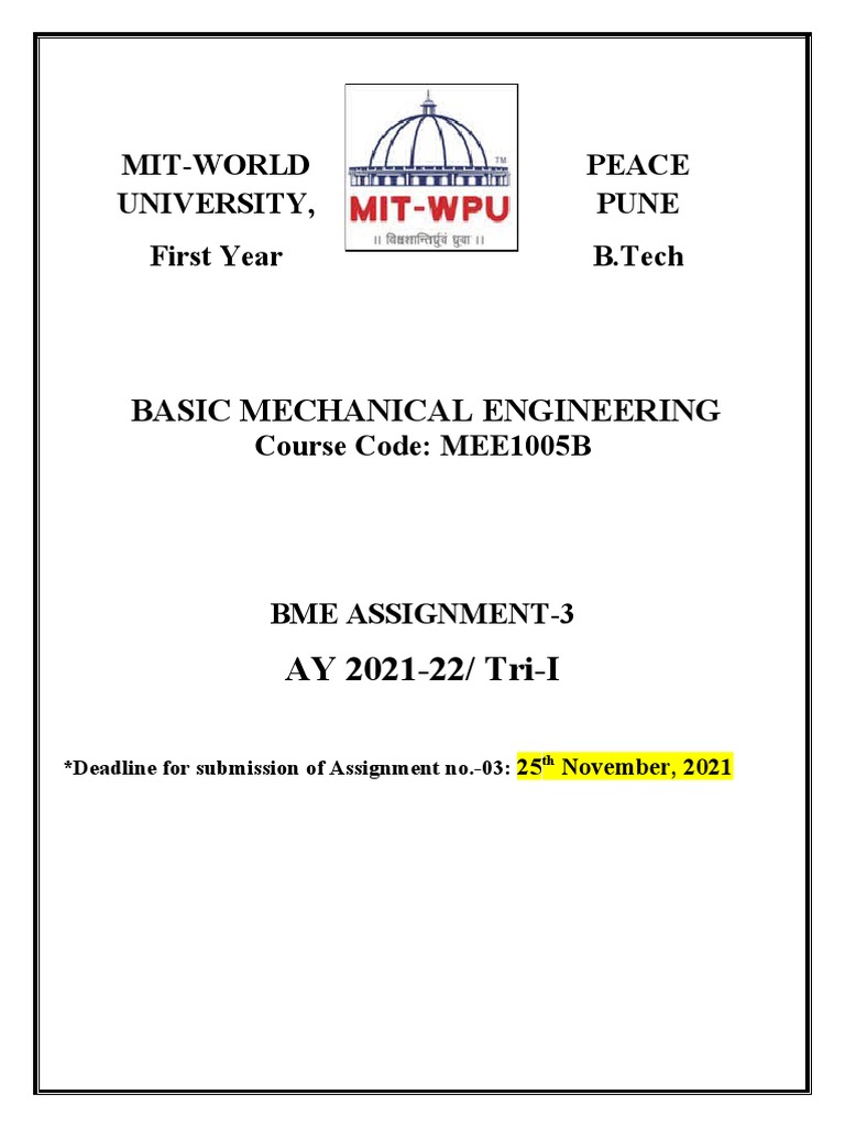 BME Assignment 3 2021-22 - Tri-I | PDF | Thermodynamics | Enthalpy