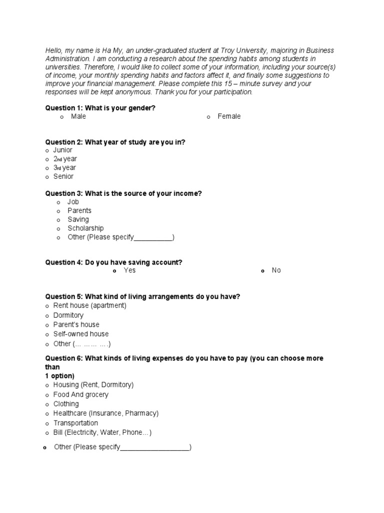 Questionaire FInal | Descargar gratis PDF | Economies