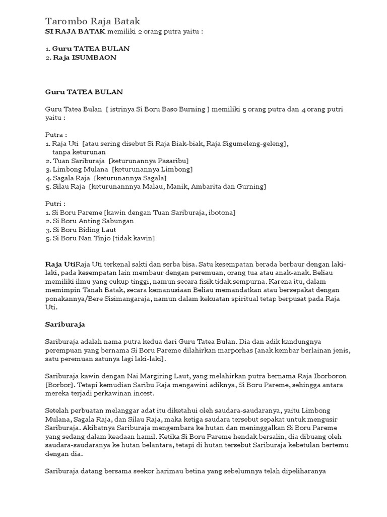 Tarombo Raja Batak | PDF