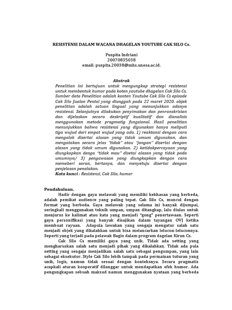 Resistensi Dalam Dhagelan Cak Silo Cs | PDF