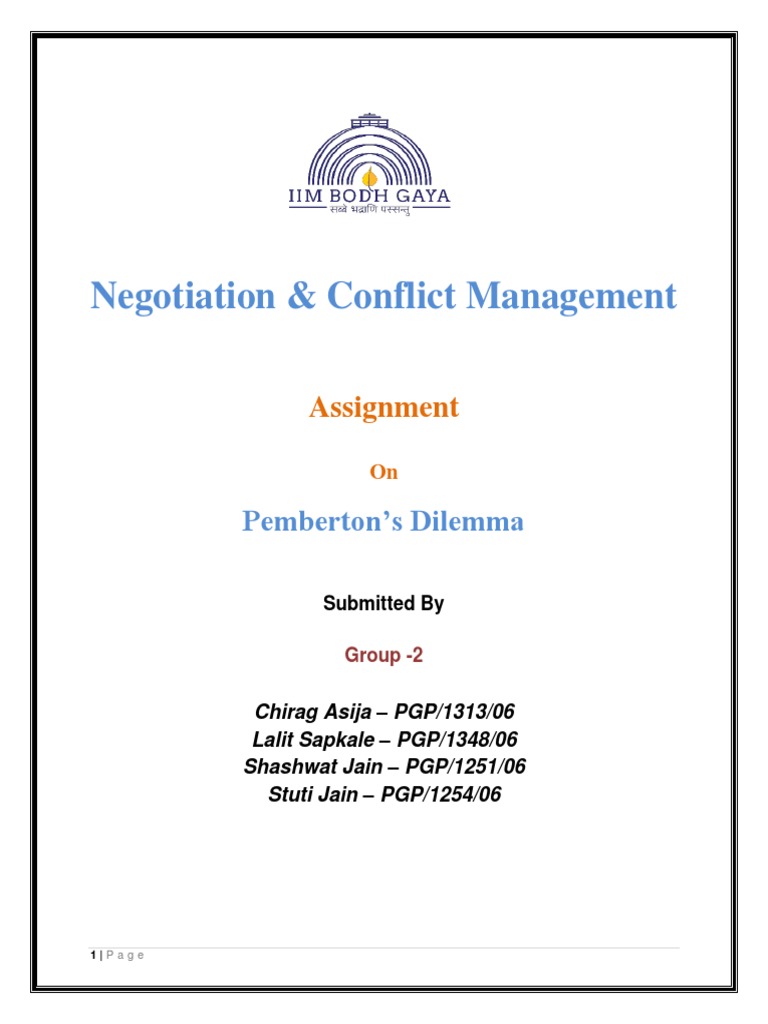 Negotiation & Conflict Management: Assignment | PDF