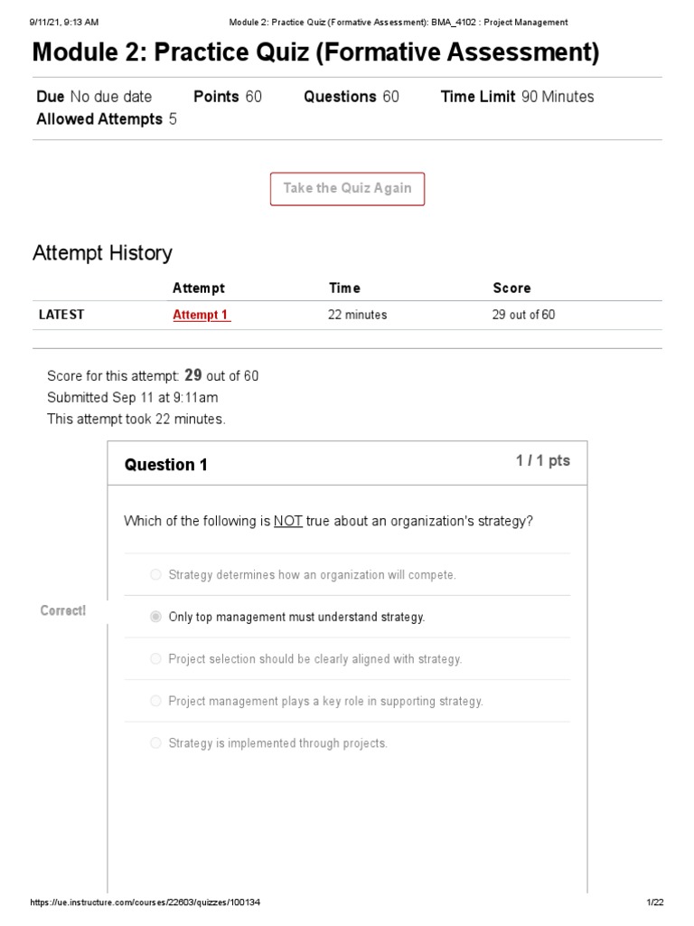 Module 2 - Practice Quiz (Formative Assessment) - BMA - 4102 - Project ...