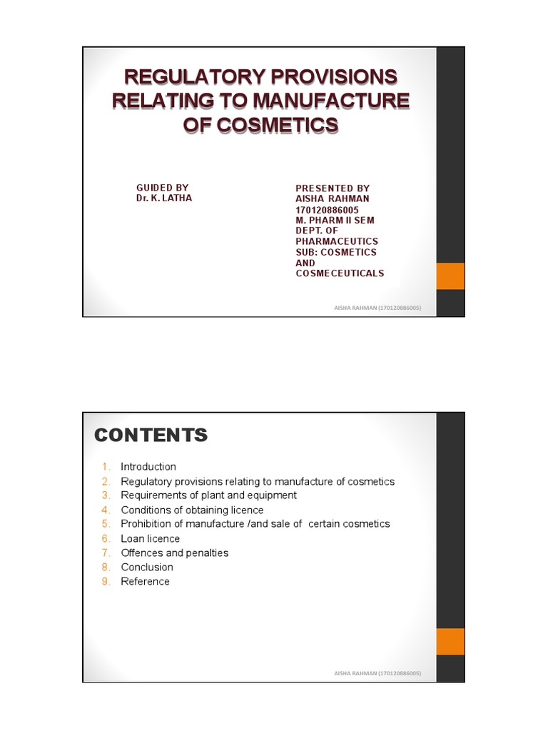 Regulatory Provisions-Aisha Seminar | PDF | Cosmetics | Pharmacy