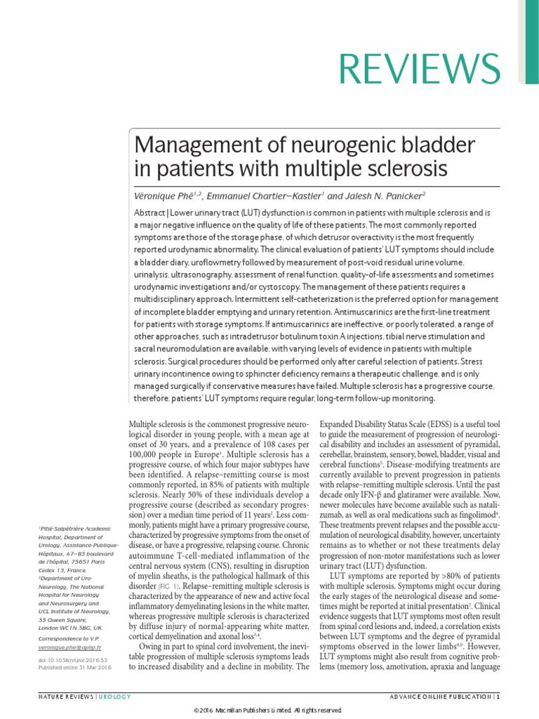 Multiple Sclerosis Neurogenic Bladder 10.1038@nrurol.2016.53 | PDF ...
