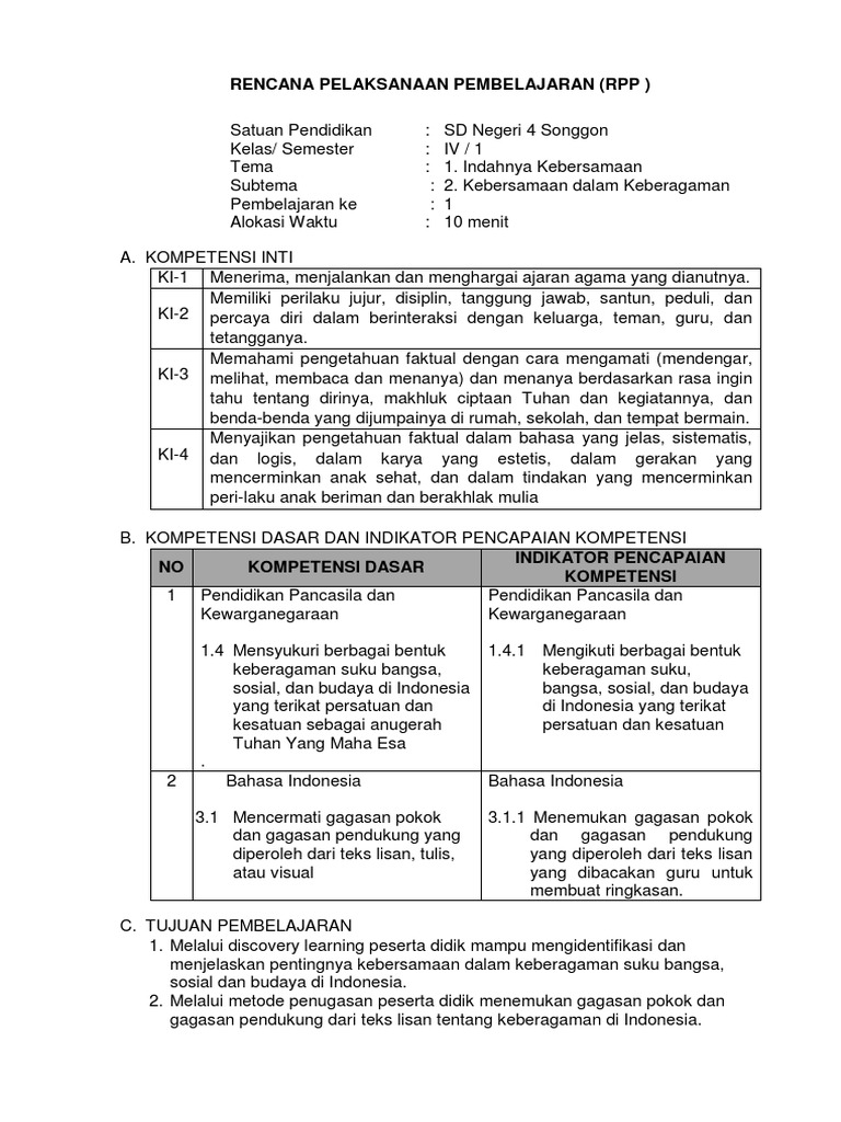 Rencana Pelaksanaan Pembelajaran (RPP) | PDF