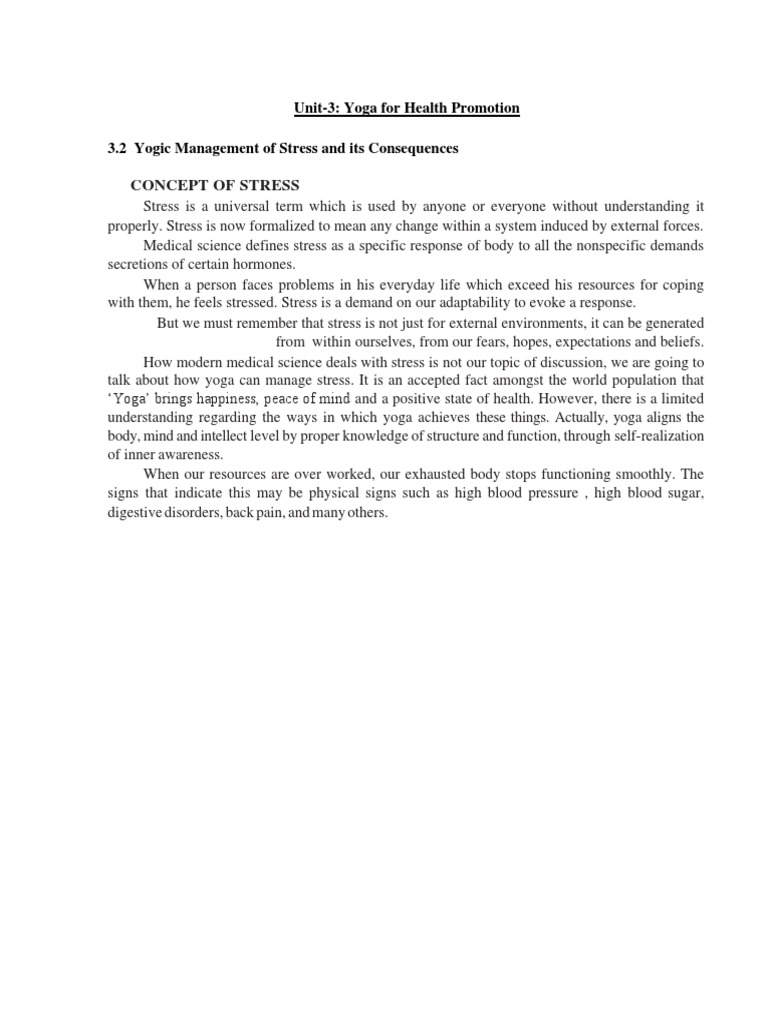 Concept of Stress: Unit-3: Yoga For Health Promotion 3.2 Yogic ...