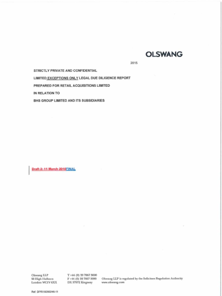 Olswang Exceptions Only Due Diligence Report Redacted | PDF