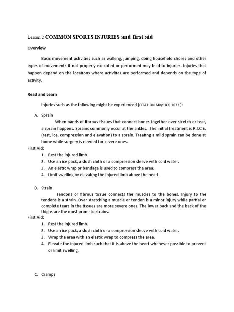 Lesson 2 Common Sports Injuries | PDF | Hypothermia | Breathing