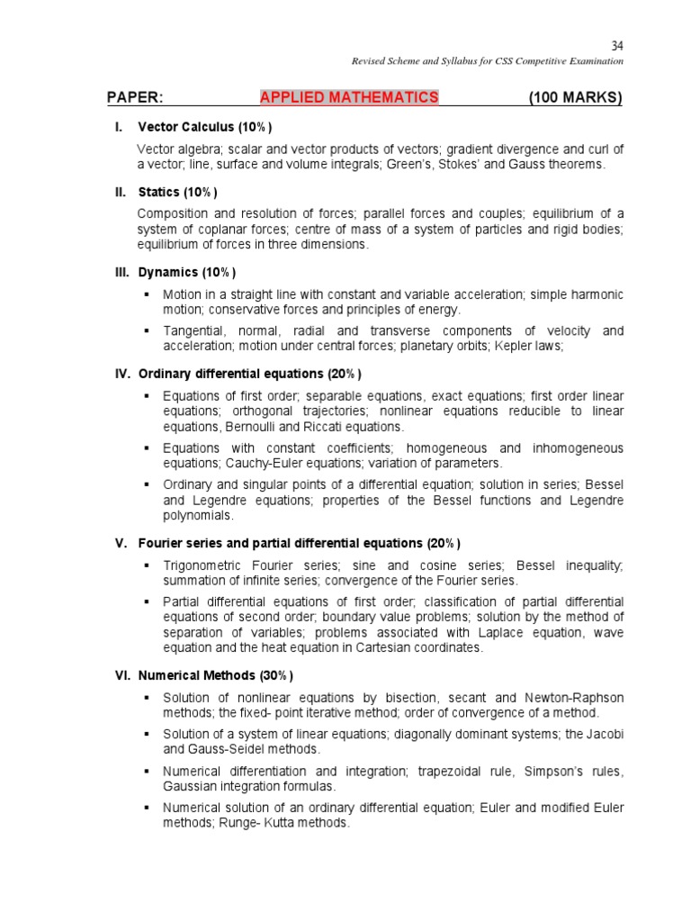 Css Subject Applied Mathematics Syllabus Download | PDF | Equations ...