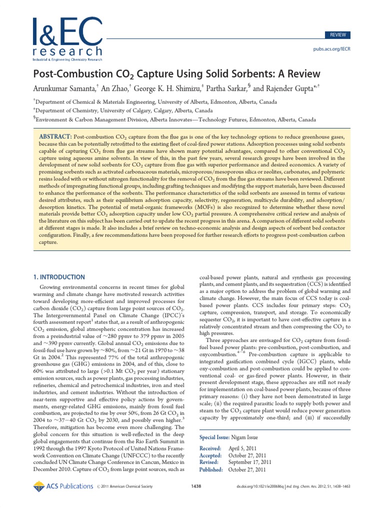 Post-Combustion CO2 Capture | PDF | Adsorption | Carbon Capture And Storage