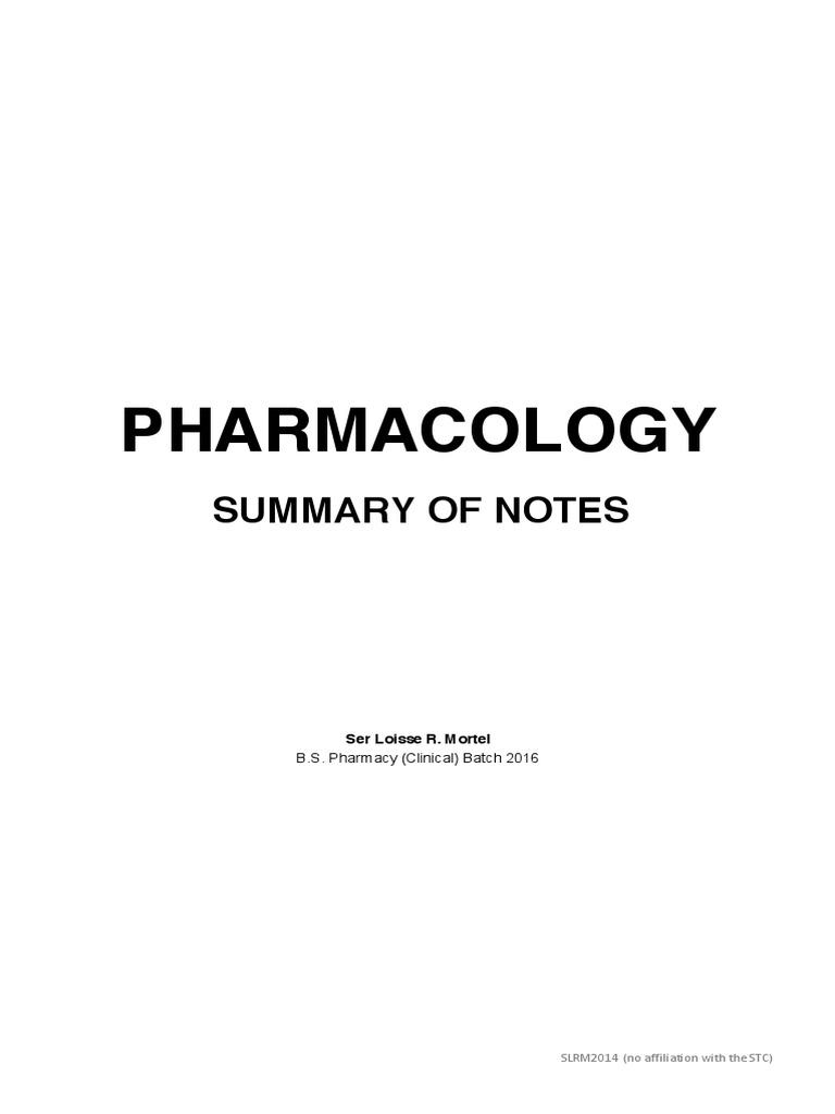 Pharmacology: Summary of Notes | PDF | Receptor Antagonist | Chemistry