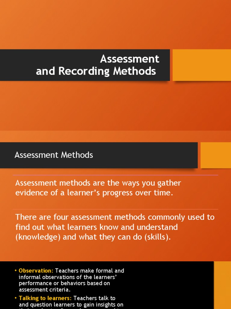 Assessment and Recording Methods | PDF | Educational Assessment | Learning