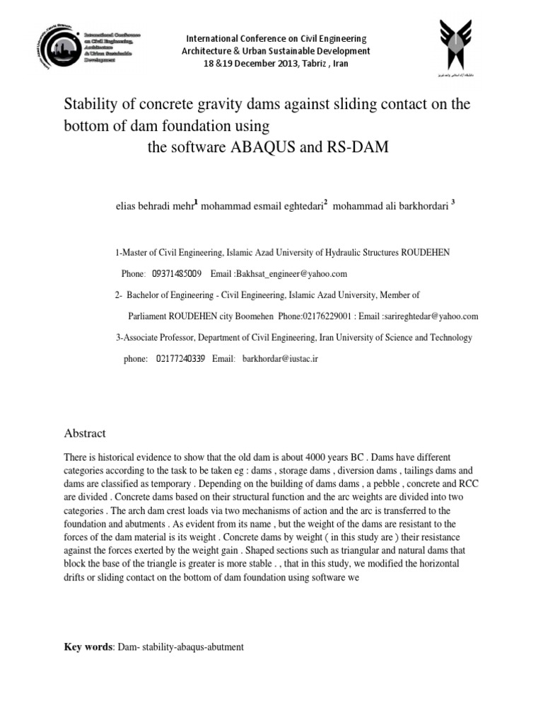 Stability of Concrete Gravity Dams Against Sliding Contact On The ...