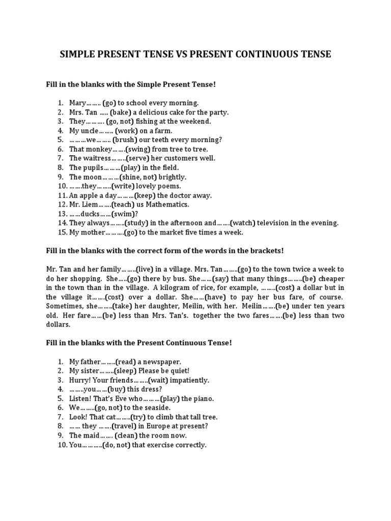 Soal Latihan Simple Present Tense VS Present Continuous | PDF