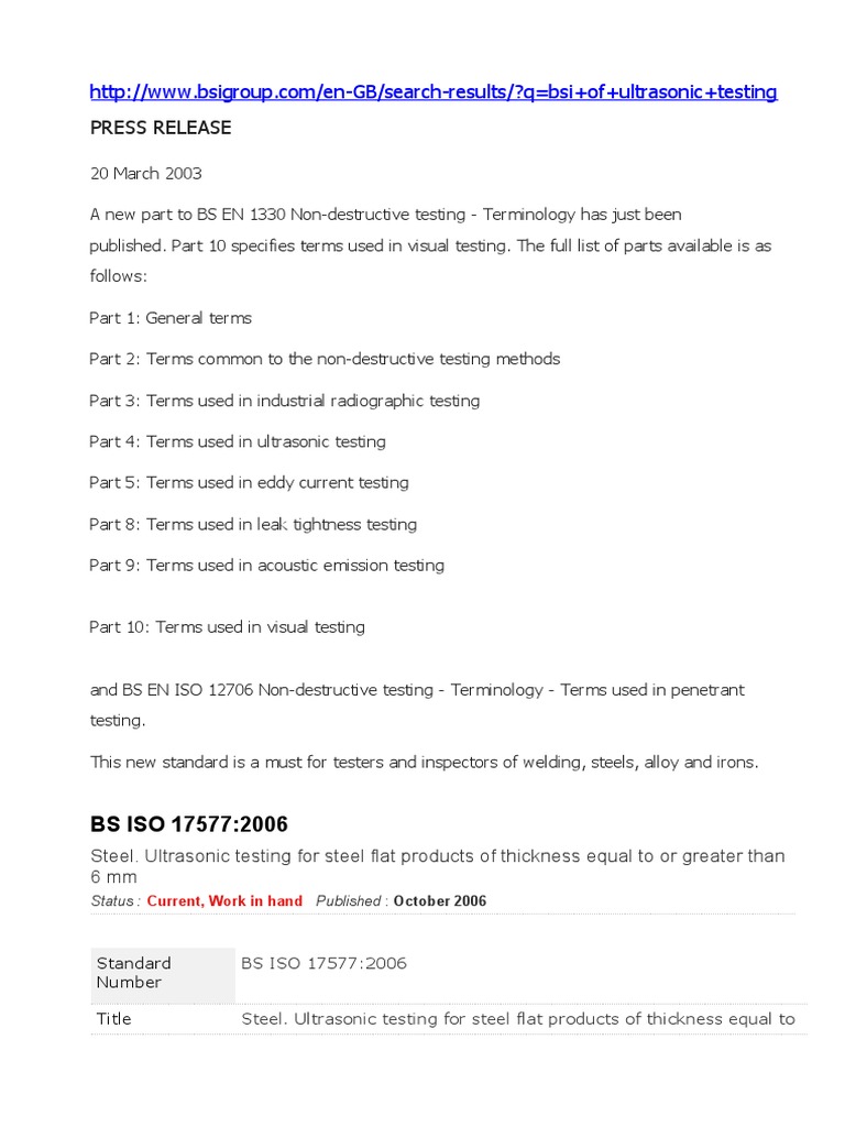 BSI Standards Ut Reference | PDF | Nondestructive Testing | Welding