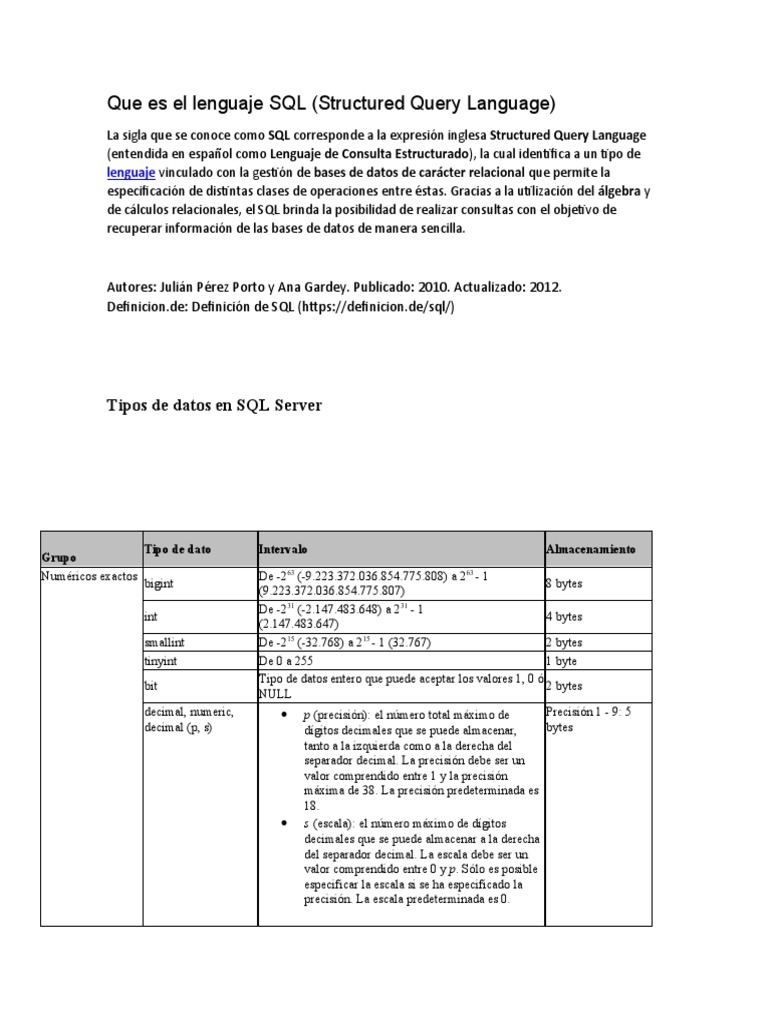 Definicion de Conceptos | PDF | Tipo de datos | SQL