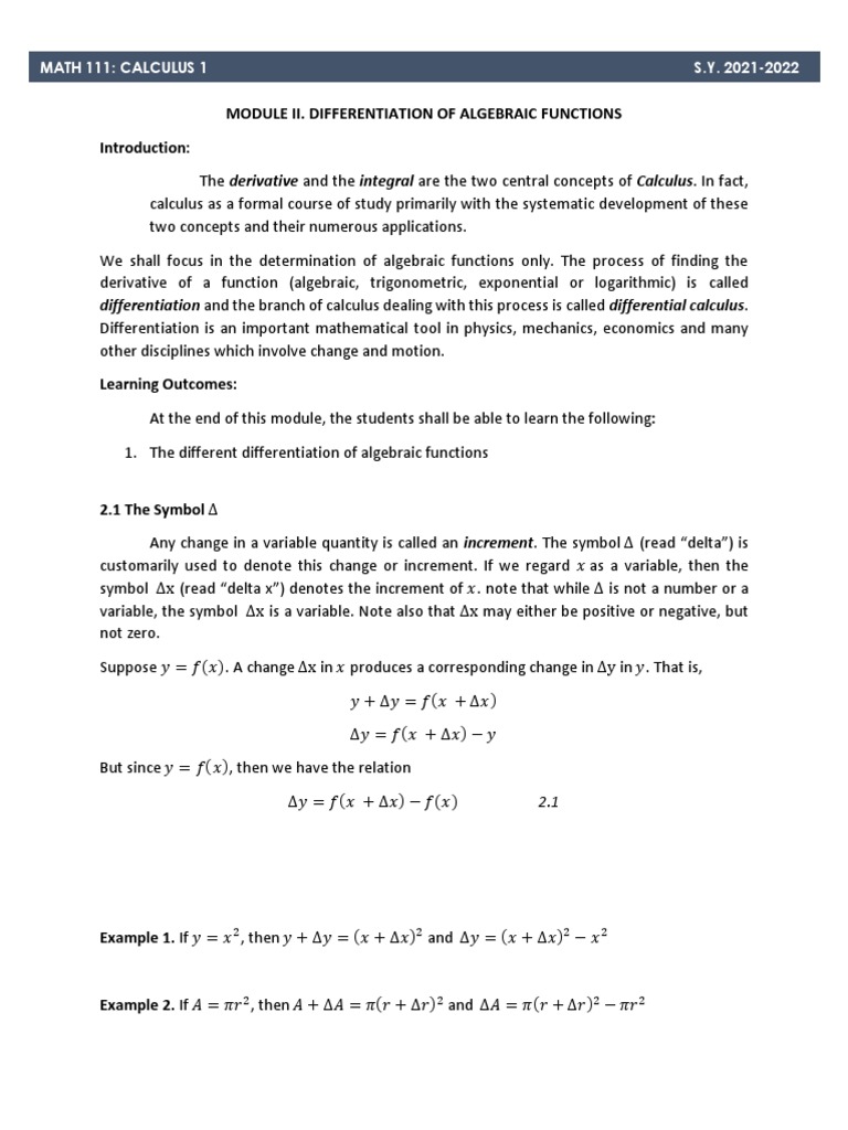 II Differentiation of Algebraic Functions-1 | PDF | Derivative | Function (Mathematics)