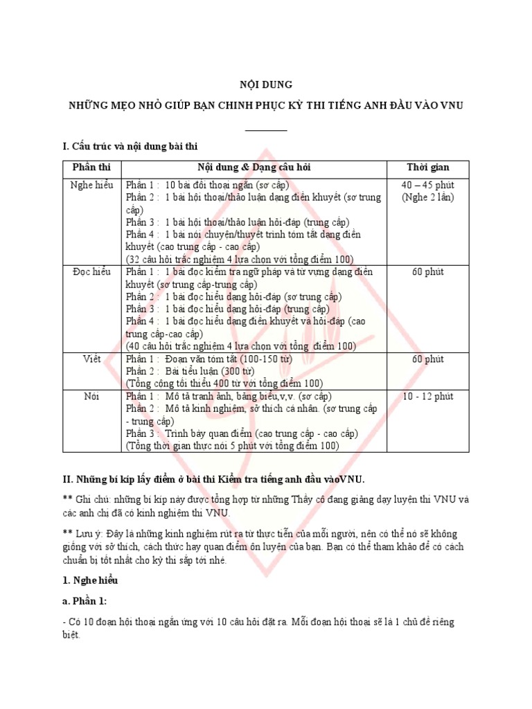 SKILL CLUB CHIA SẺ KINH NGHIỆM THI VNU | PDF