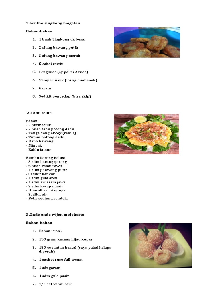 1.lentho Singkong Magetan Bahan-Bahan | PDF | Memasak, Makanan ...