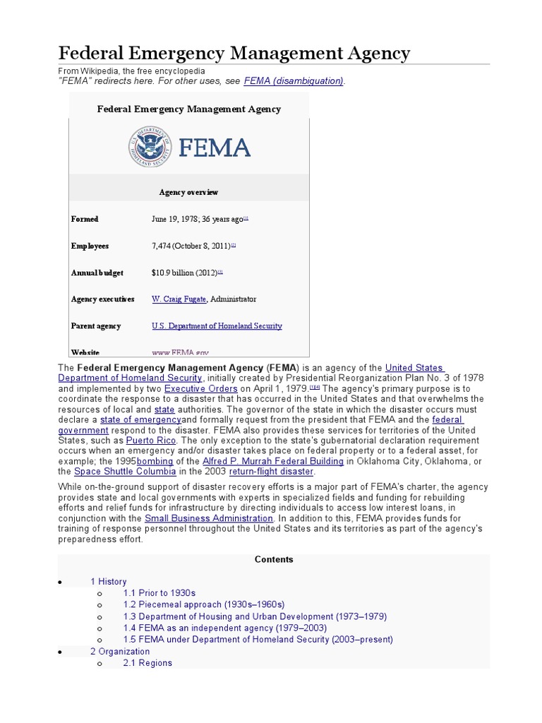 Overview of FEMA's History and Role | PDF | Federal Emergency ...