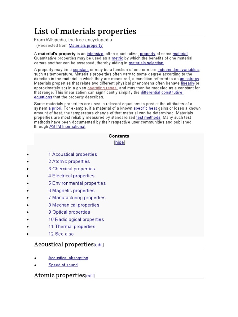 List of Materials Properties | Download Free PDF | Strength Of ...