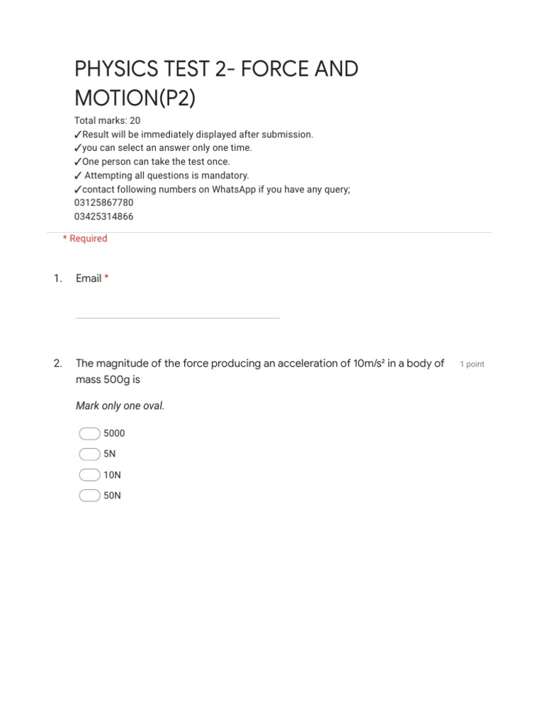 Physics Test 2-Force and Motion (P2) : 1. Email | PDF | Velocity ...