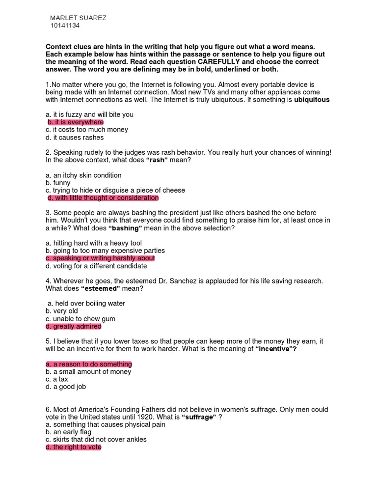 Context Clues Practice II . | PDF