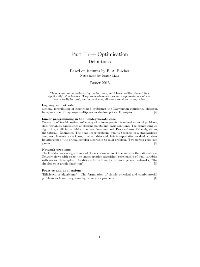 Part IB - Optimisation: Definitions | PDF | Linear Programming | Mathematical Optimization