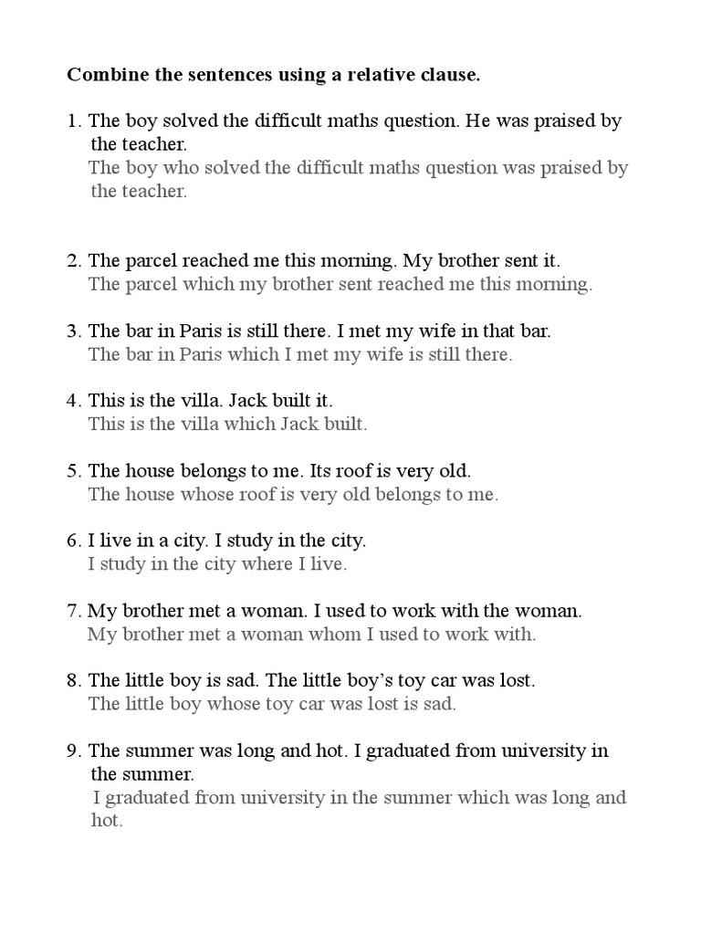 Combine The Sentences Using A Relative Clause | PDF | Linguistics | Syntax