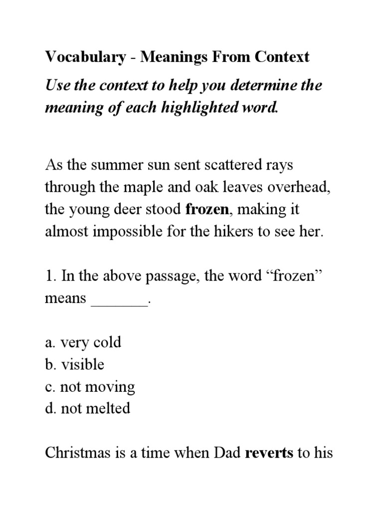 Use The Context To Help You Determine The Meaning of Each Highlighted ...