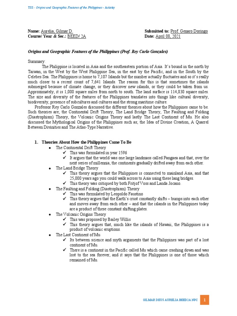 Origins and Geographic Features of The Philippines | PDF | Continent ...