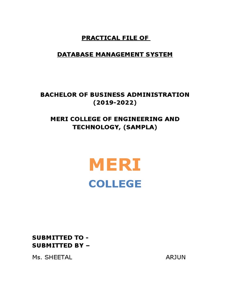 Dbms Practical File | PDF | Microsoft Access | Databases Dbms Practical File | PDF | Microsoft Access | Databases