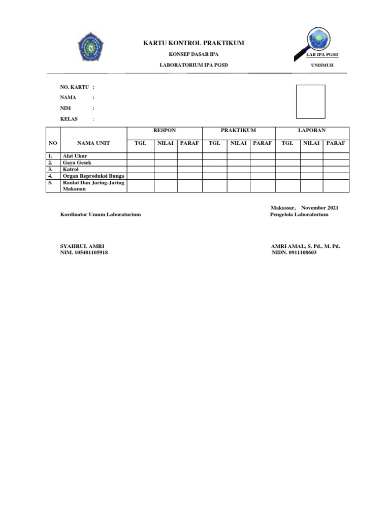 2 Kartu Kontrol Praktikum | PDF