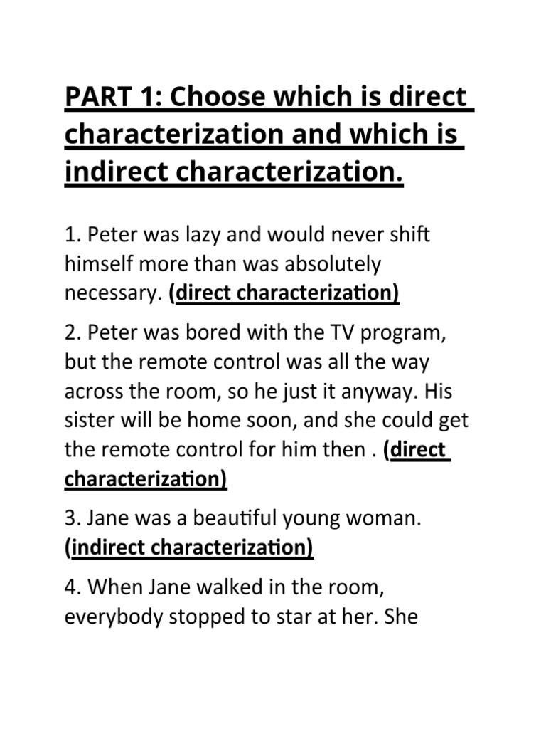 Choose Which Is Direct Characterization and Which Is Indirect ...