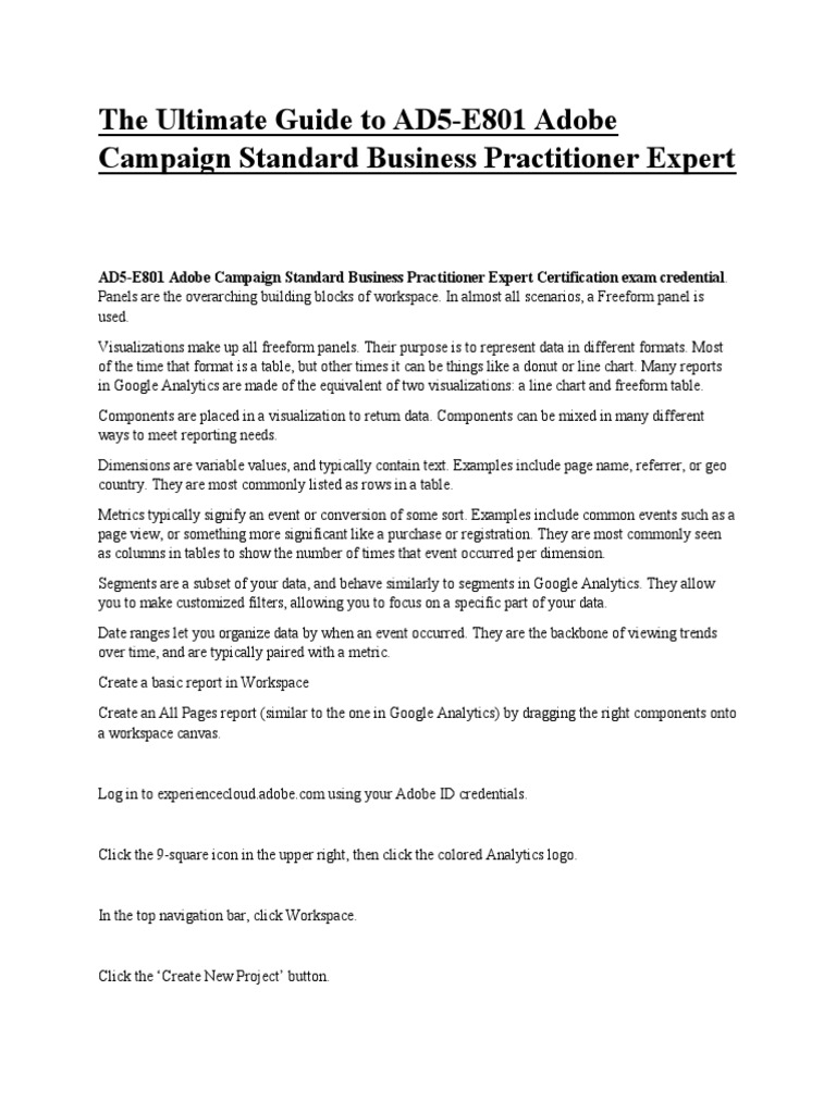 The Ultimate Guide To AD5-E801 Adobe Campaign Standard Business Practitioner Expert | PDF ...